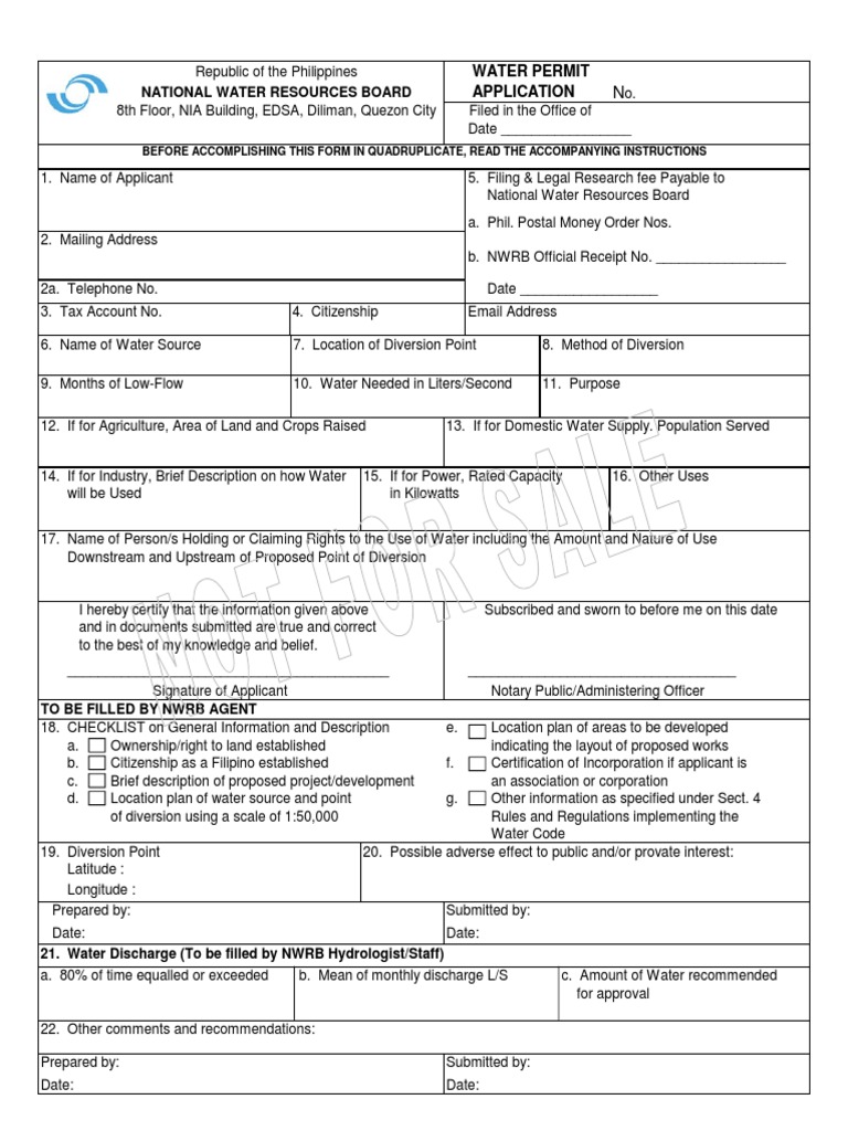 NWRB Water Permit Application Form | PDF | Water Resources | Water And ...