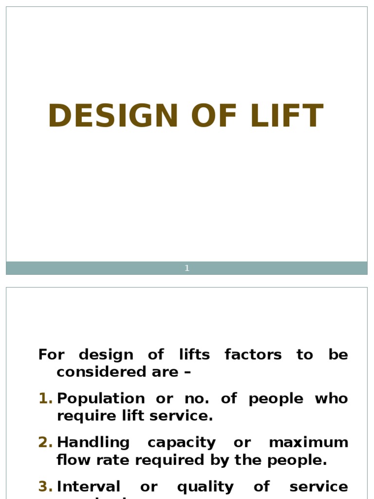 Lift Design and Capacity Calculations | PDF | Elevator | Acceleration