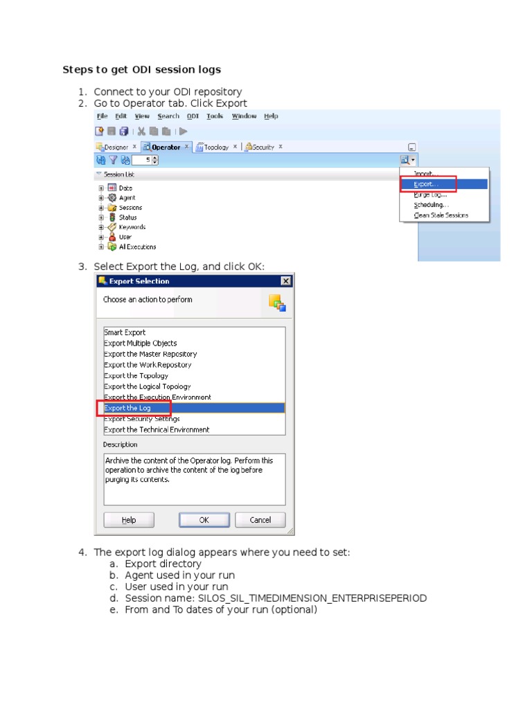 Exporting ODI Session Logs Guide | PDF