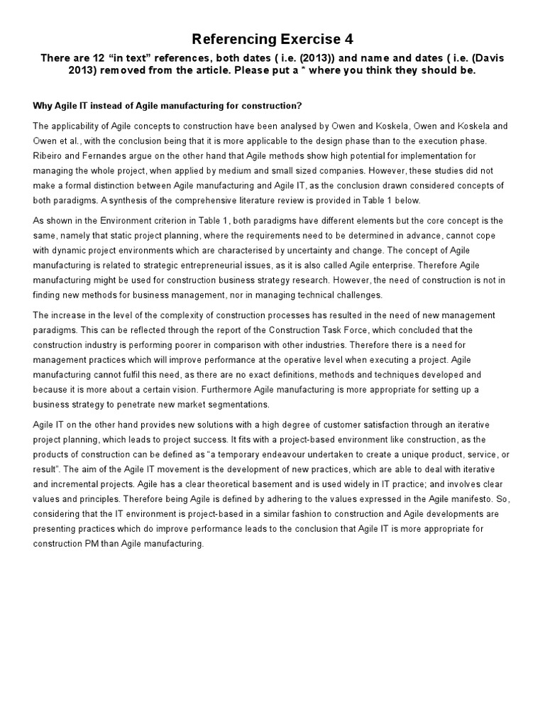 Referencing Exercise 4 | PDF | Agile Software Development | Strategic Management