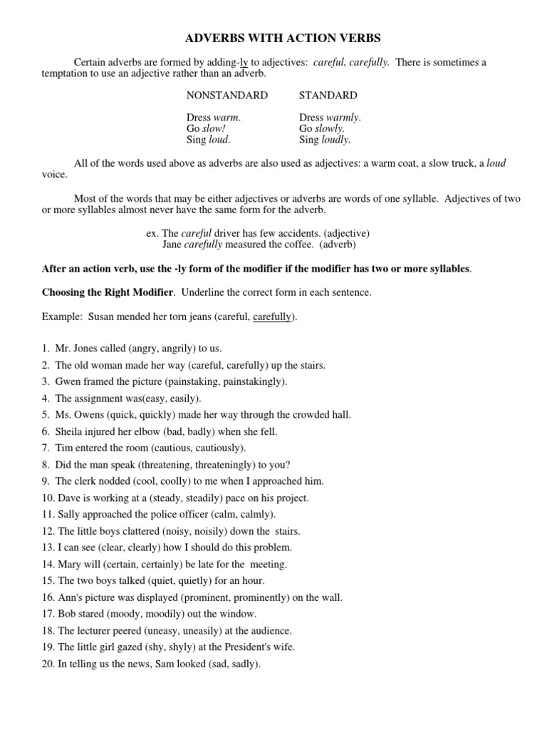 Adverbs With Action Verbs | PDF | Adverb | Adjective