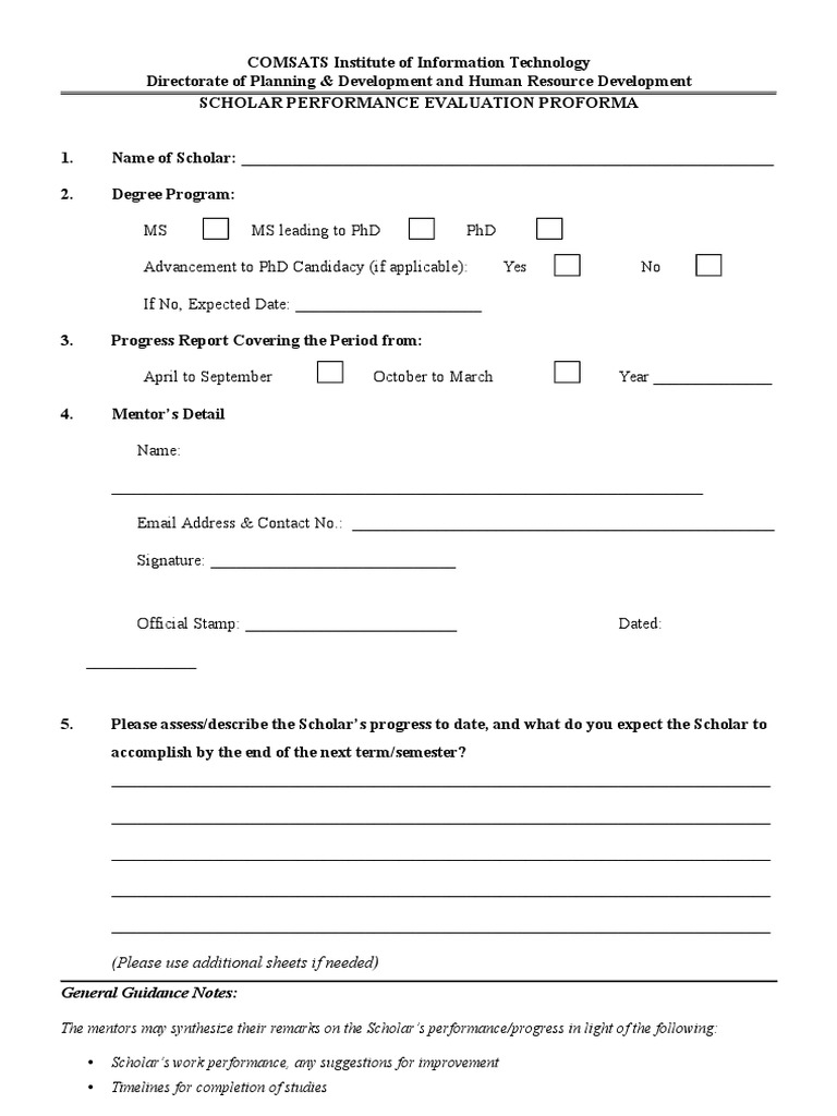 Scholar Performance Evaluation Proforma | PDF