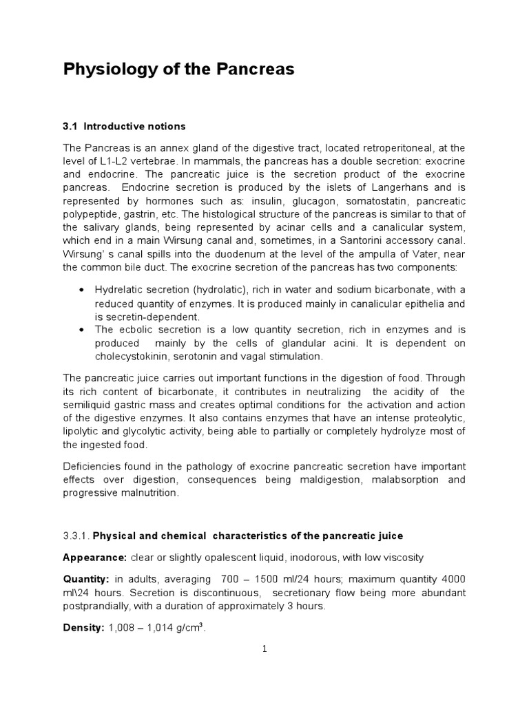 Physiology of The Pancreas | PDF | Proteolysis | Pancreas