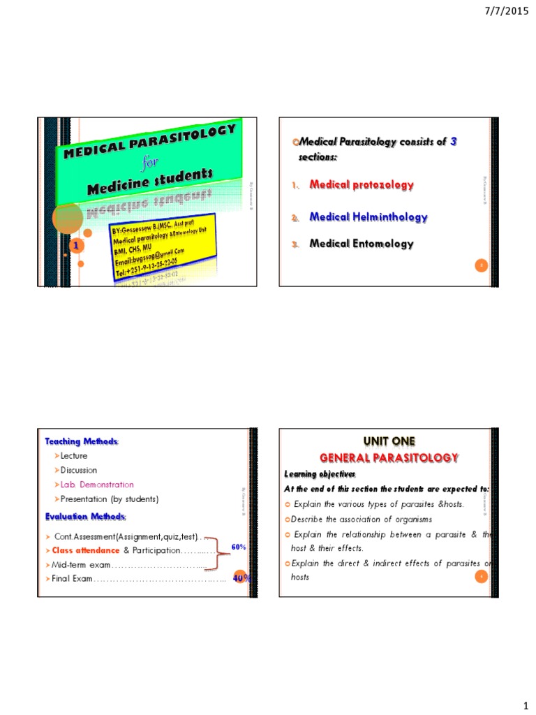 Lecture Notes On Medical Parasitology (Introduction) By: Gessessew ...