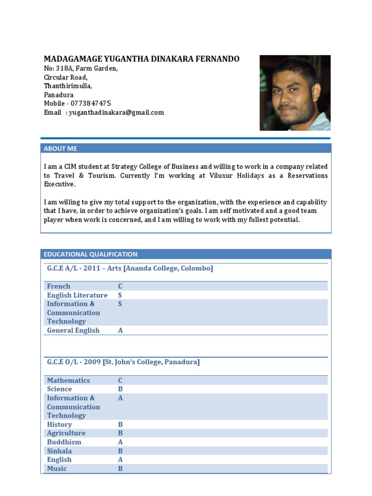 Resume of Yugantha Fernando | PDF | Communication