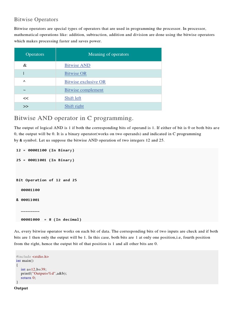 Bitwise Operators | Download Free PDF | Teaching Mathematics | Computer Engineering