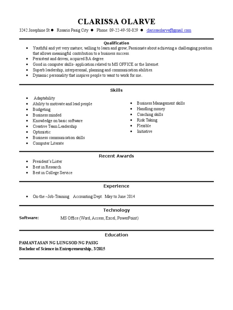 Clarissa Olarve's Professional Profile | PDF