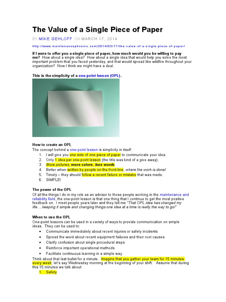 The Value of A Single Piece of Paper - 2015!06!02 | PDF | Cognition