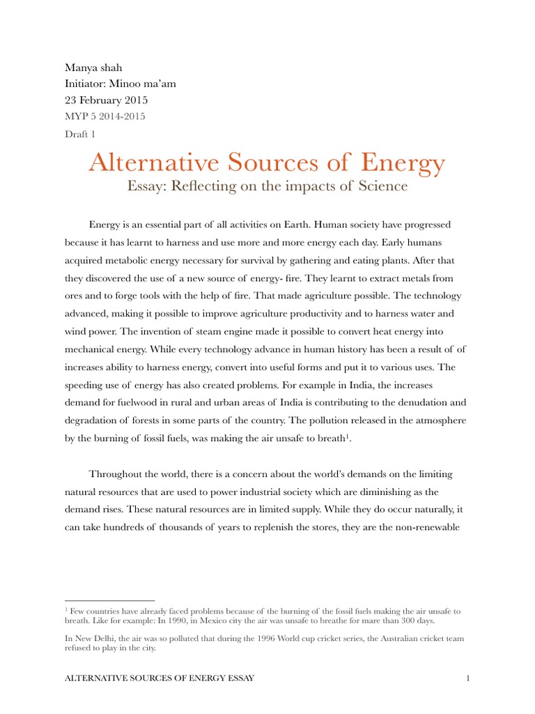 Alternative Sources of Energy Essay | PDF | Energy Development | Fossil ...