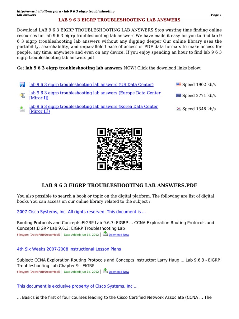 Lab 9 6 3 Eigrp Troubleshooting Lab Answers | PDF | Cisco ...
