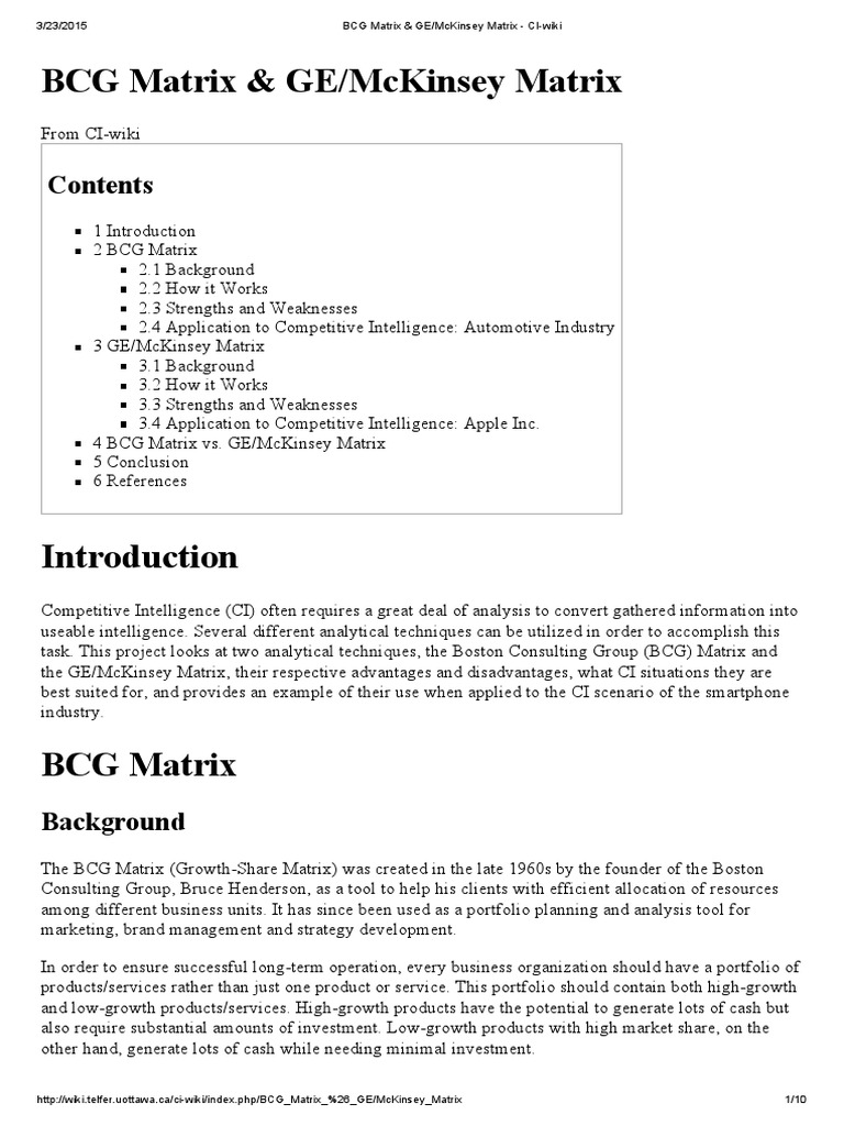 BCG Matrix & GE - McKinsey Matrix - CI-wiki | Competition | Strategic ...