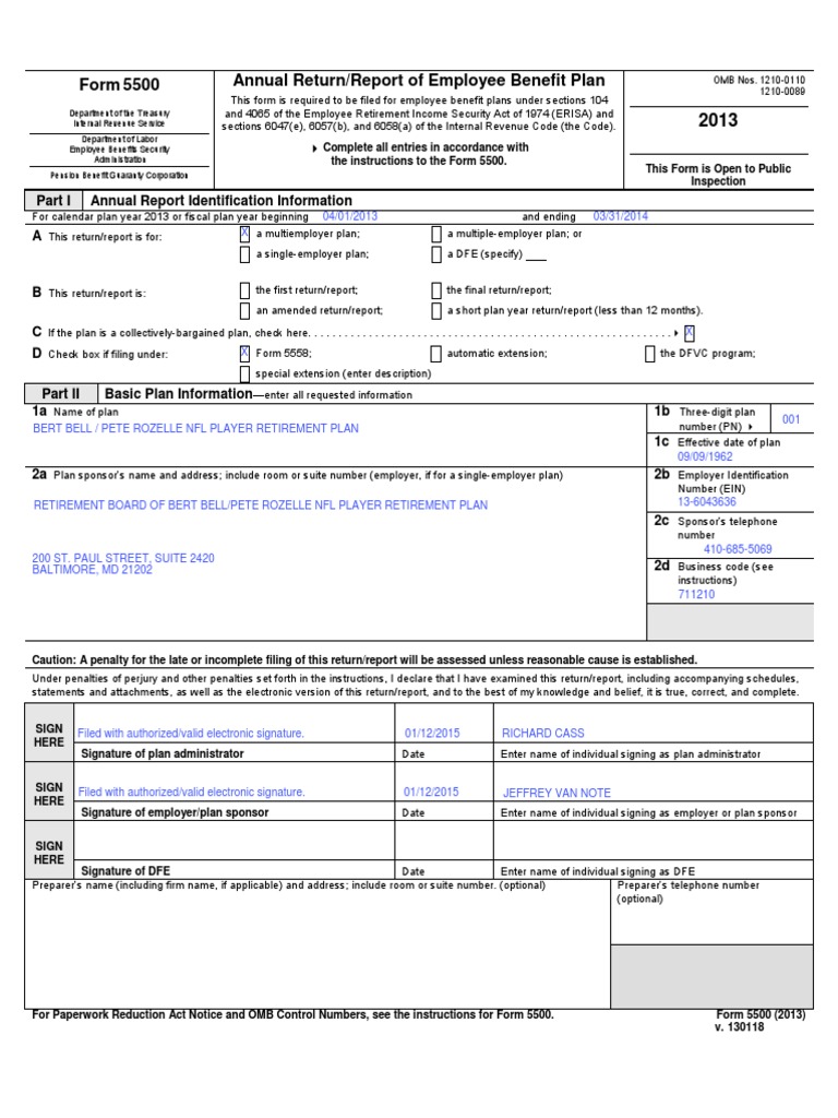 NFL Retirement Board 2013 Filing Form 5500 | PDF | Employee Retirement ...