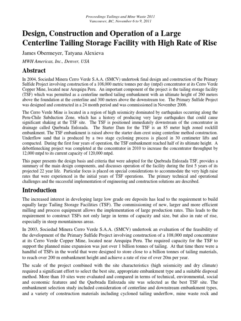 06 - Design Constuction and Operation of A Large Centerline TSF | PDF ...