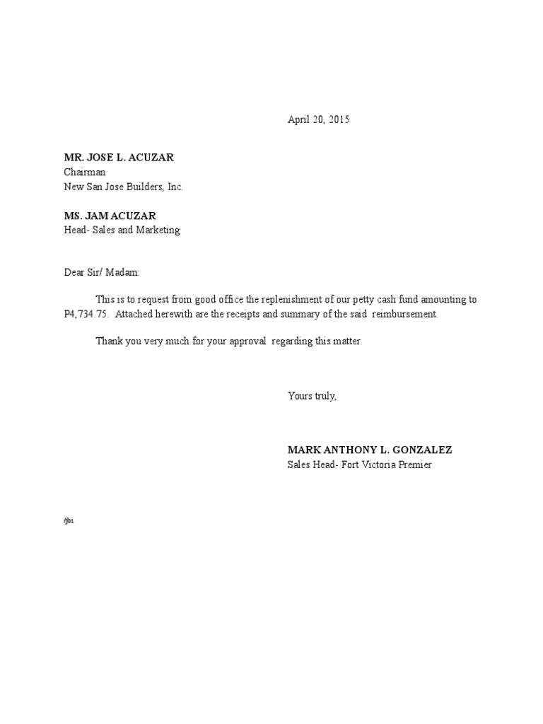Petty Cash Replenishment Request | PDF | Business | Law
