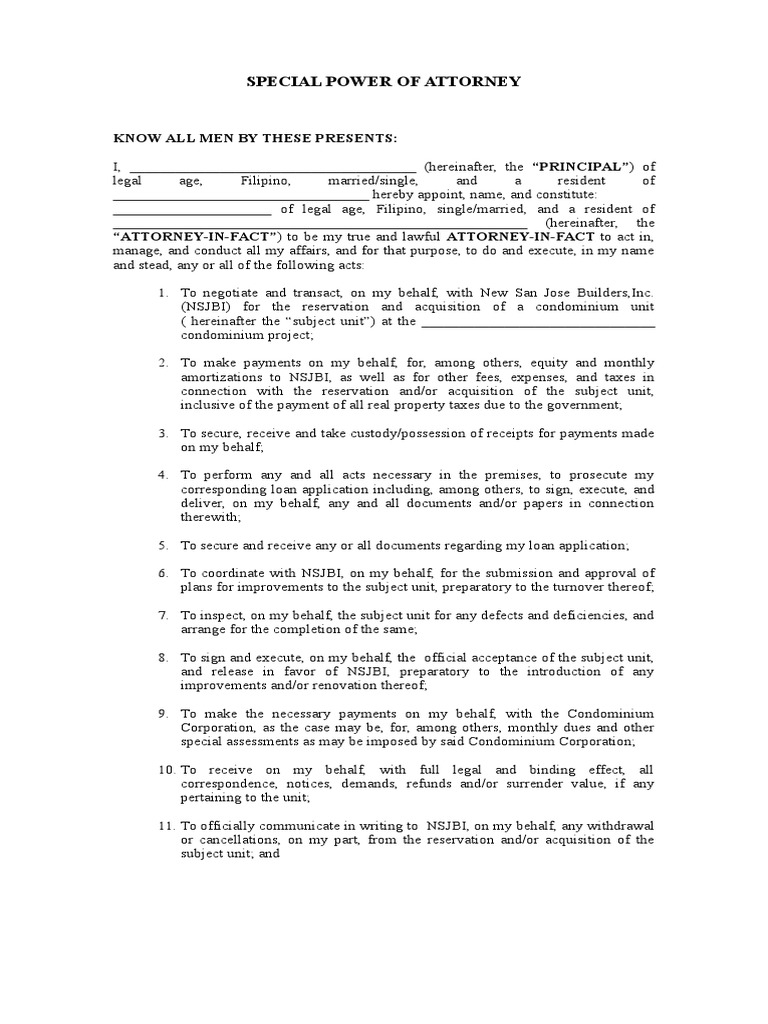 Spa Form | PDF | Power Of Attorney | Social Institutions