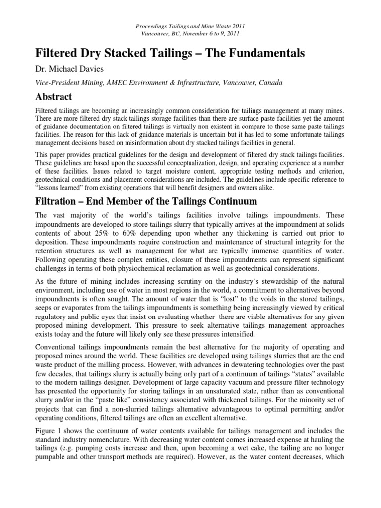 Fundamentals of Filtered Dry Stacked Tailings | PDF | Filtration | Dam