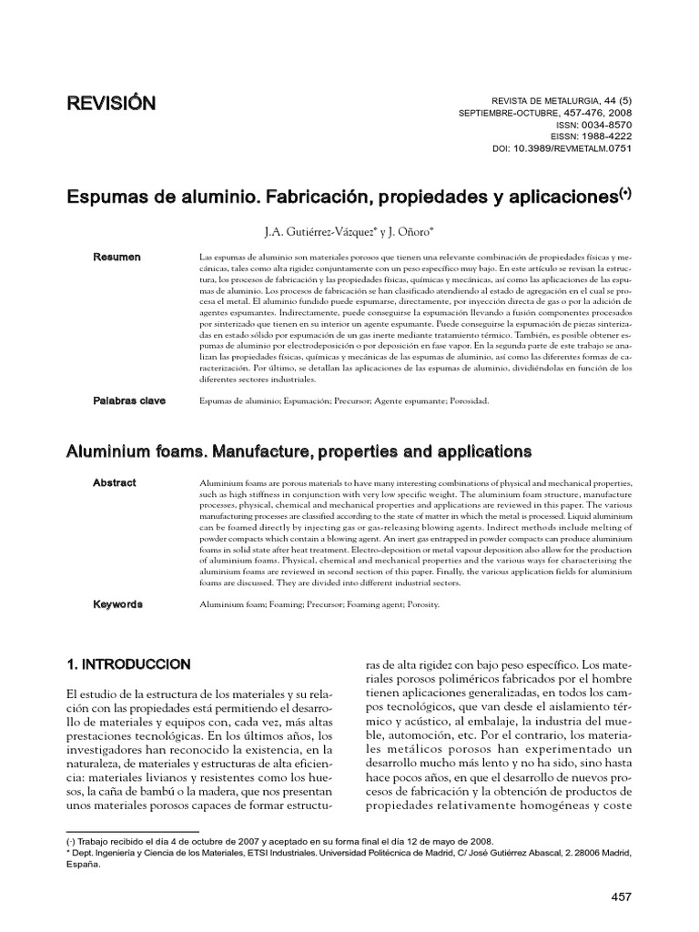 Espuma de Aluminio | PDF | Titanio | Aluminio