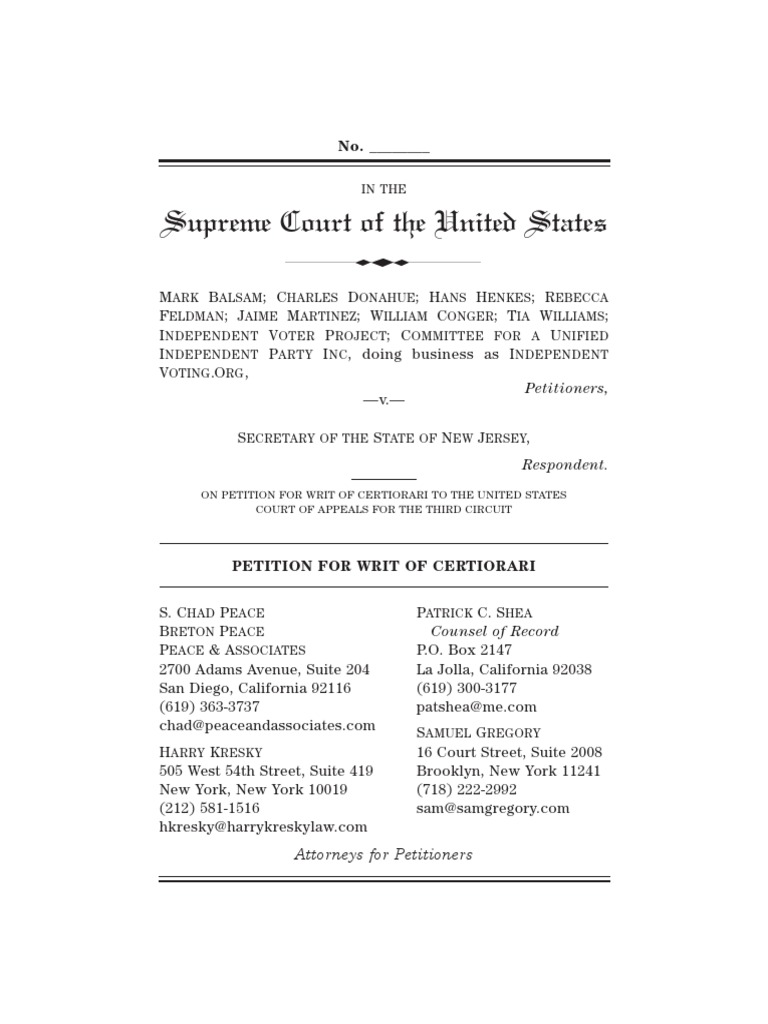IVP's Petition For Writ | PDF | Primary Election | Fundamental Rights
