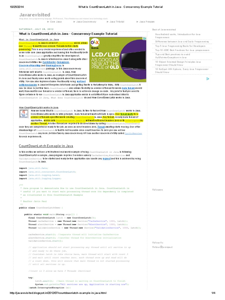 What Is Countdownlatch In Java Concurrency Example Tutorial Pdf Pdf Java Programming 