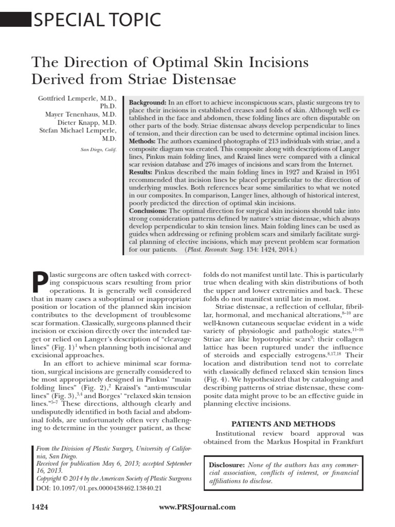 The Direction of Optimal Skin Incisions | Download Free PDF ...