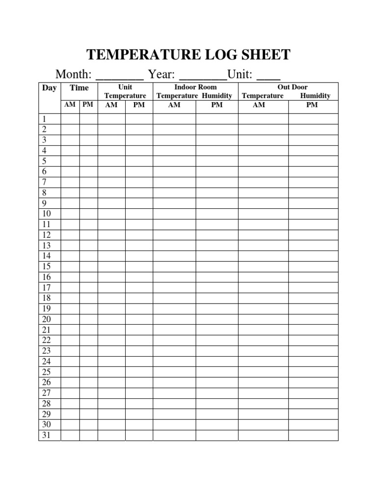 Temperature Humidity Log Sheet | PDF | Games & Activities | Teaching ...