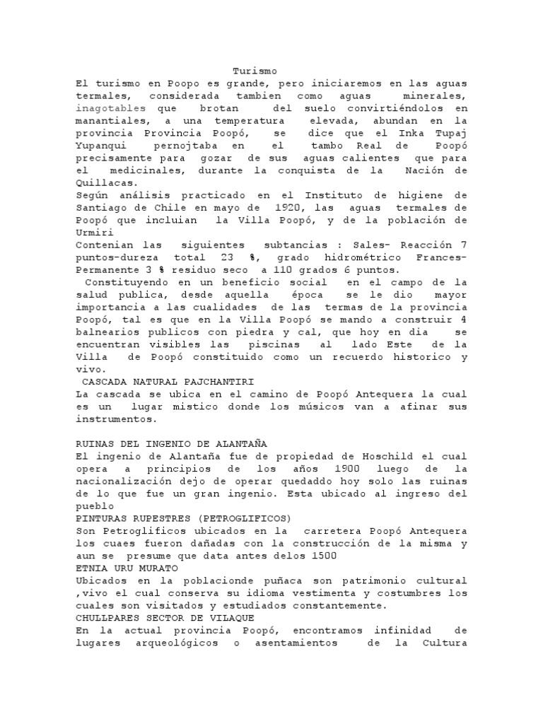 Turismo de La Provincia Poopo | PDF | Turismo