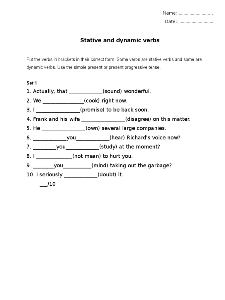 Stative and Dynamic Verbs Exercises | PDF | Career & Growth
