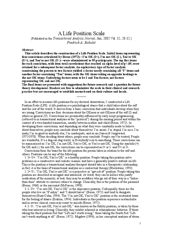 A Life Position Scale | Download Free PDF | Factor Analysis ...