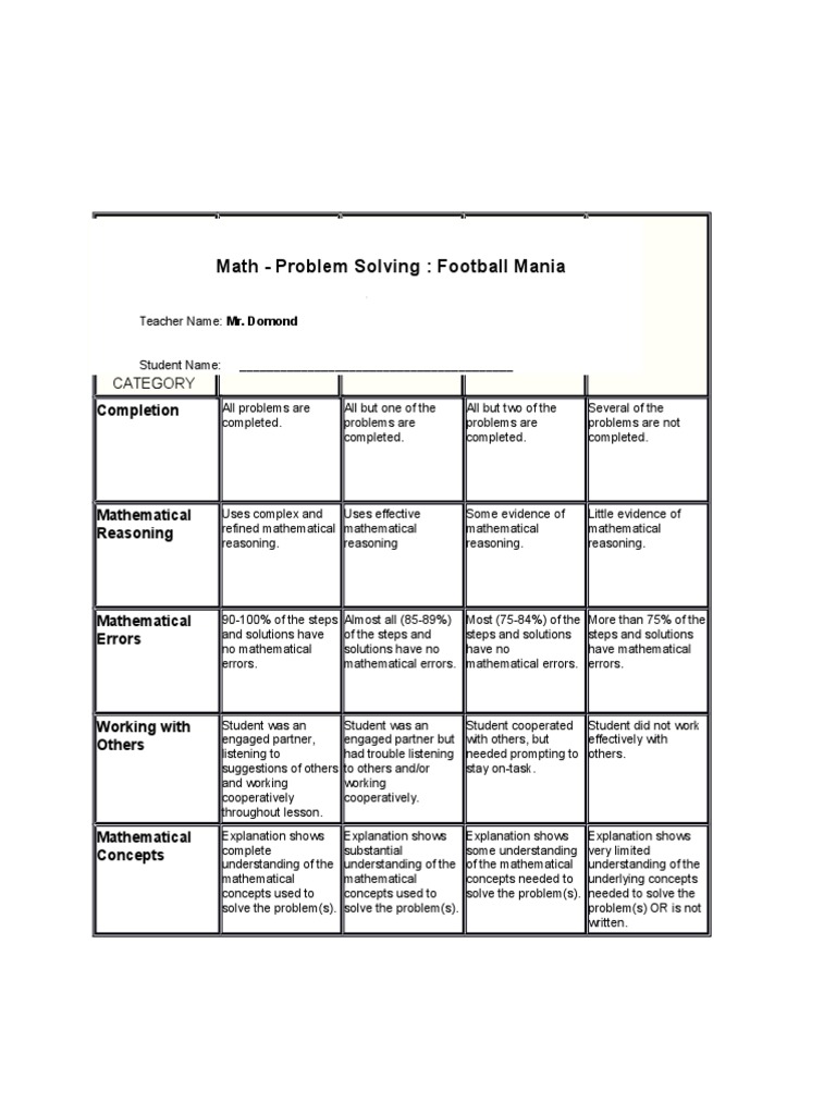 Math Problem Solving Assessment | PDF