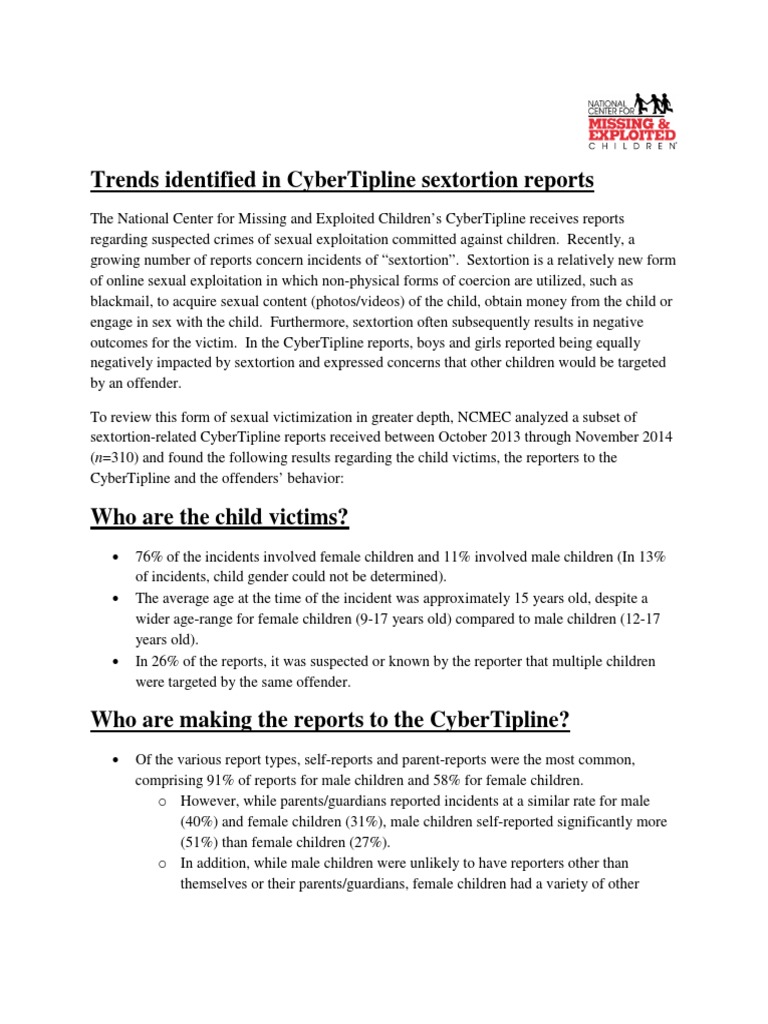 NCMEC Sextortion Fact Sheet | PDF | Extortion | Online Chat