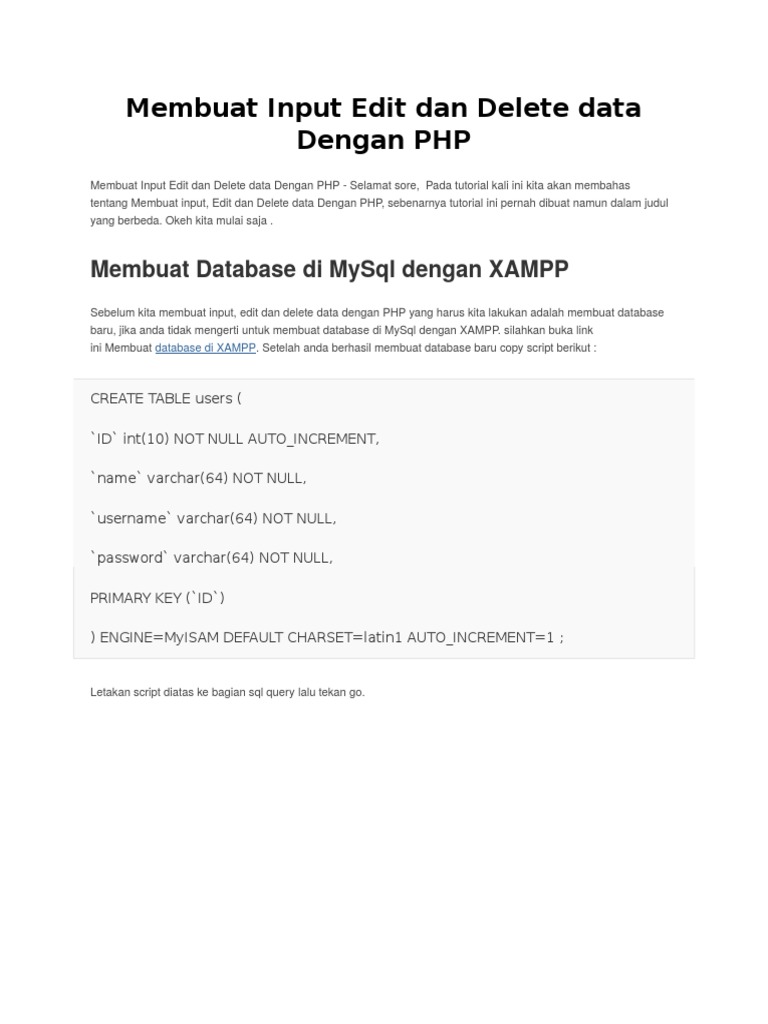 Input, Edit, dan Hapus Data PHP | PDF