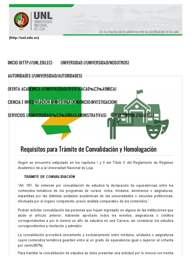 Requisitos para Trámite de Convalidación y Homologación - Universidad Nacional de Loja | PDF ...