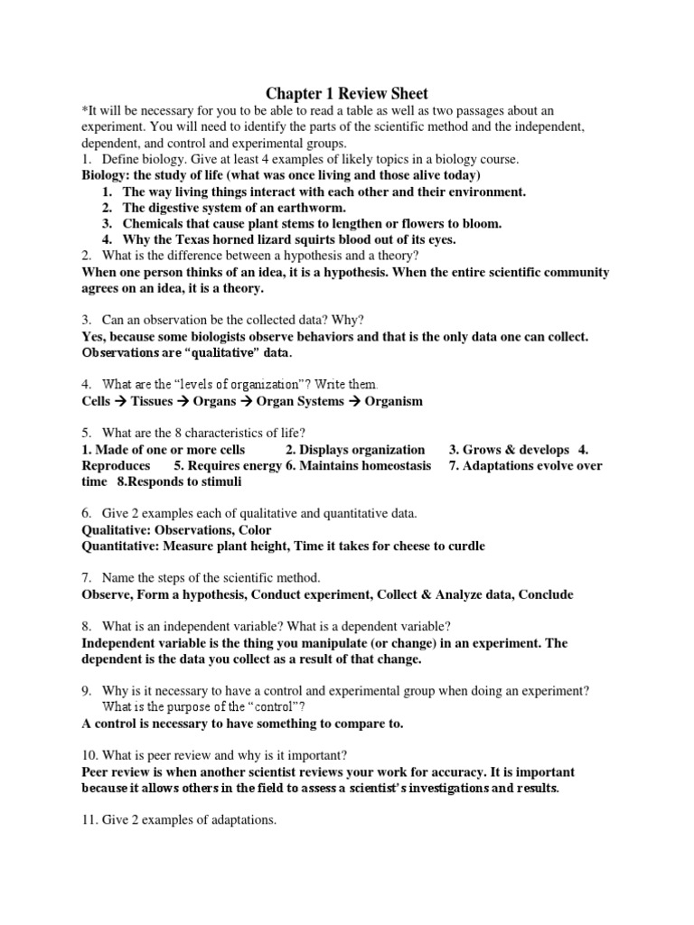 Biology Chapter 1 Study Guide | PDF | Experiment | Observation