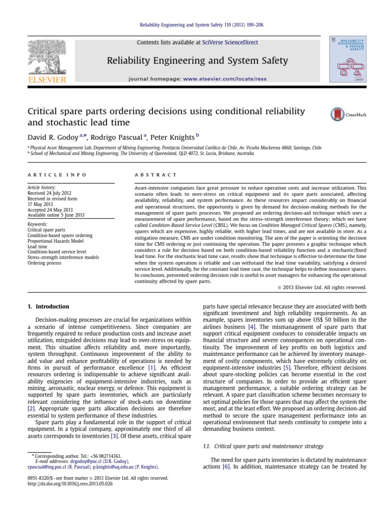 Critical Spare Parts Ordering Strategy | PDF | Reliability Engineering ...