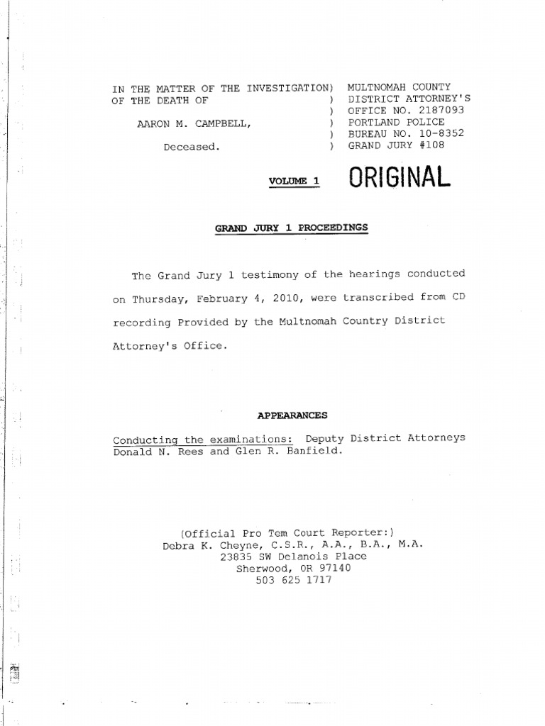 Aaron Campbell Grand Jury Transcript - Full PDF | PDF