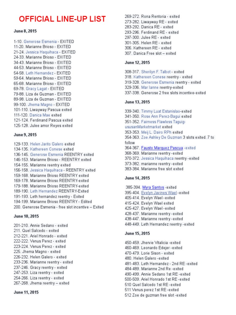 Official Line-Up List June 2015 | PDF