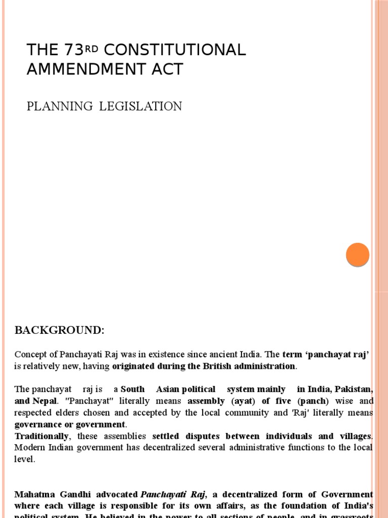 The 73rd Constitutional Amendment Act | Government | Politics