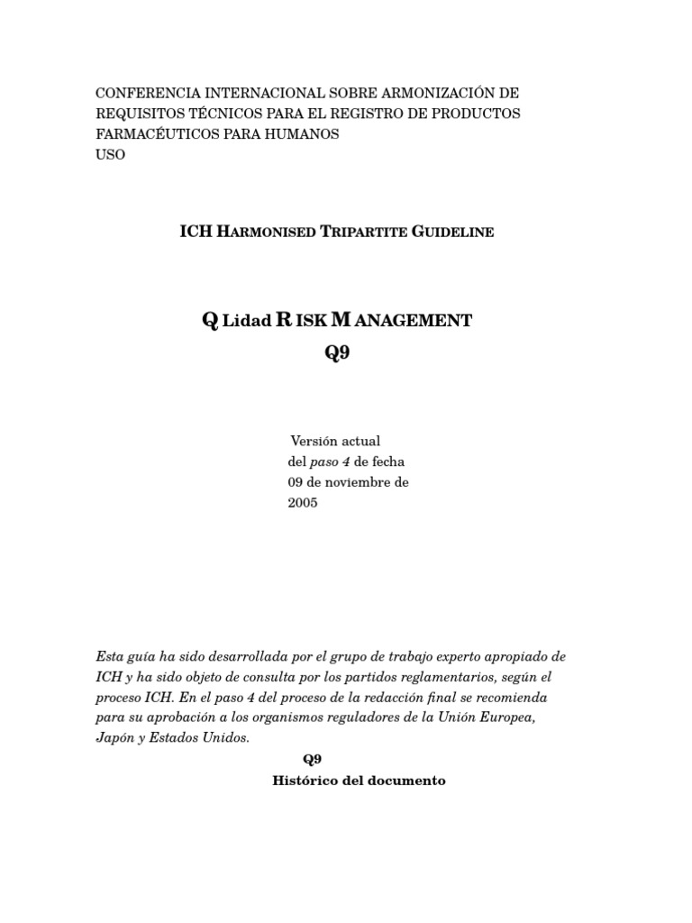 Guía ICH Q9: Gestión de Riesgos de Calidad | PDF | Análisis de Riesgo y ...
