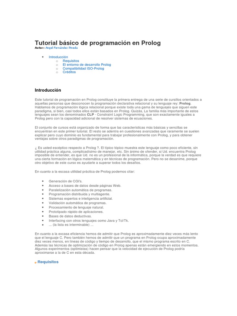 Tutorial Basico de Programacion en Prolog | PDF | Lógica de primer ...