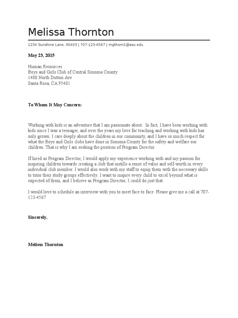 Cover Letter Melissa Thornton | PDF | Wellness
