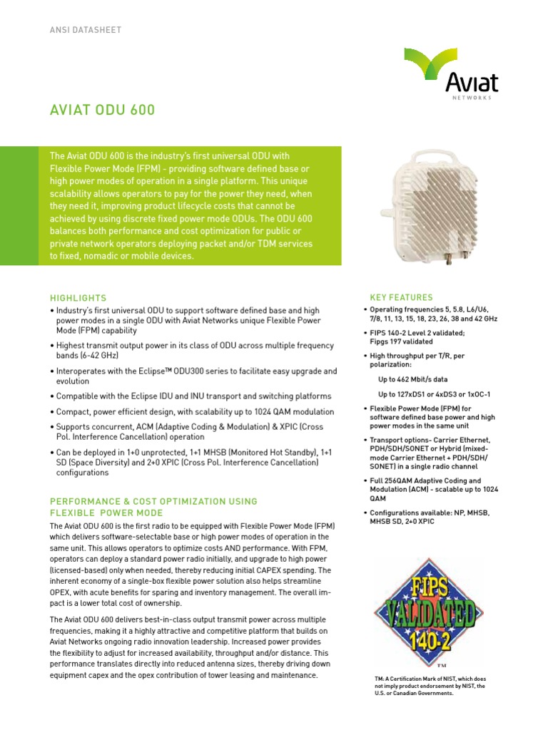 Aviat ODU 600 ANSI Short Datasheet - July 2014 | PDF | Data ...