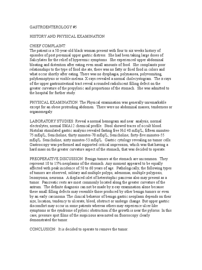 Gastroenterology Medical Records Sample | PDF | Neoplasms | Benign Tumor
