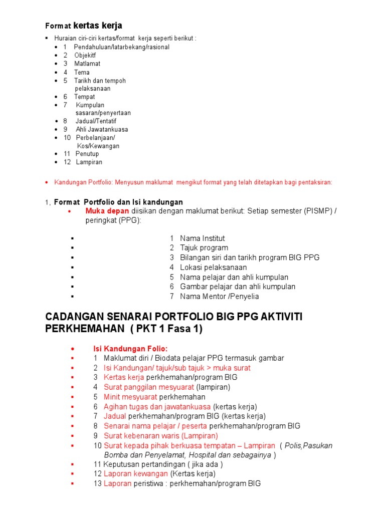 Format Kertas Kerja Format Portfolio Dan Kandungan Portfolio Cover ...