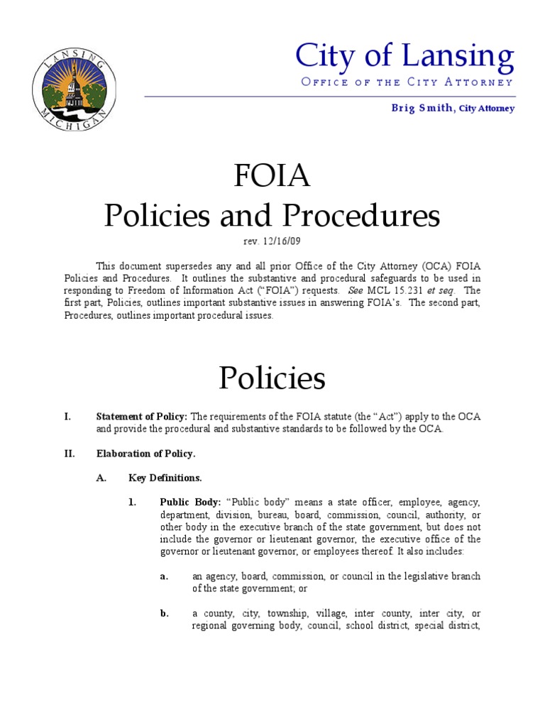 FOIA OCA Policies and Procedures 12-16-09 | PDF | Freedom Of ...