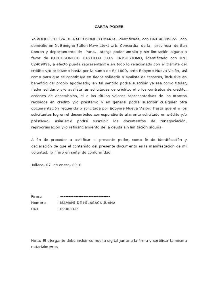 Modelo-Carta Poder Con Firmas Legalizadas | PDF