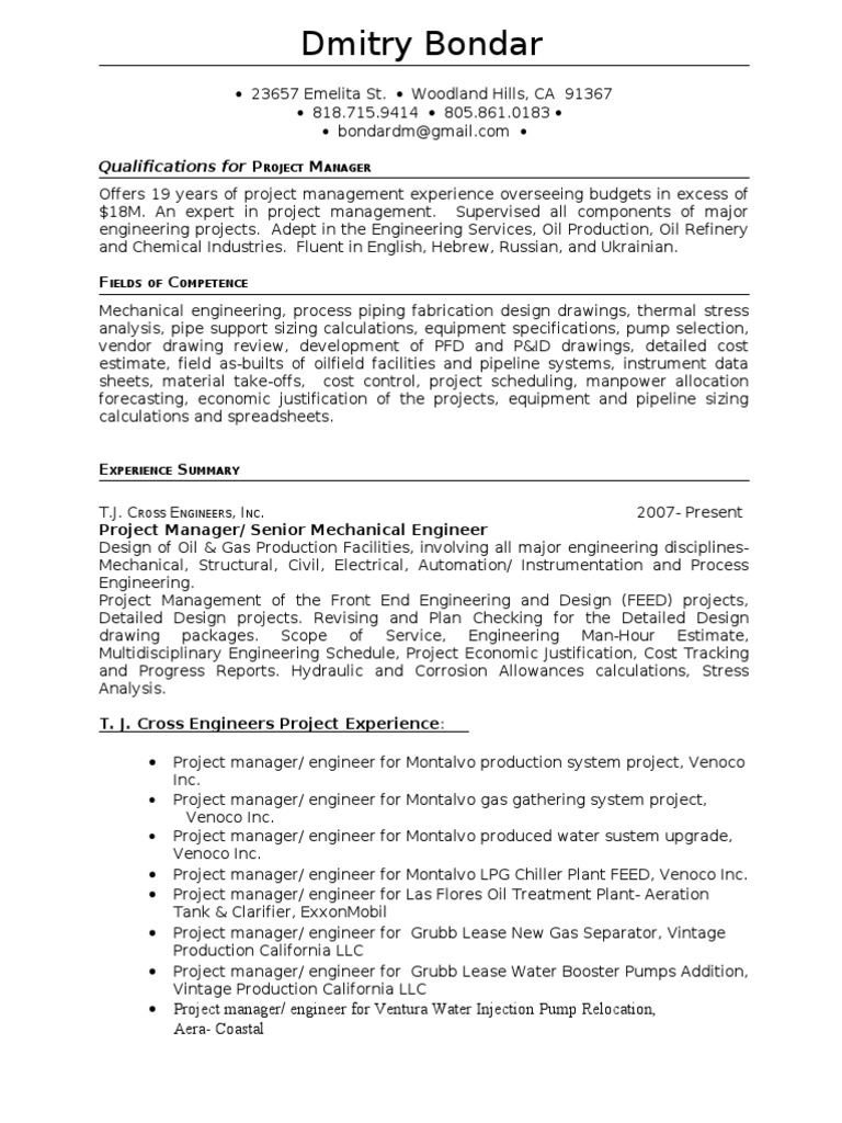 Resume Dmitry Bondar | PDF | Oil Refinery | Pipeline Transport