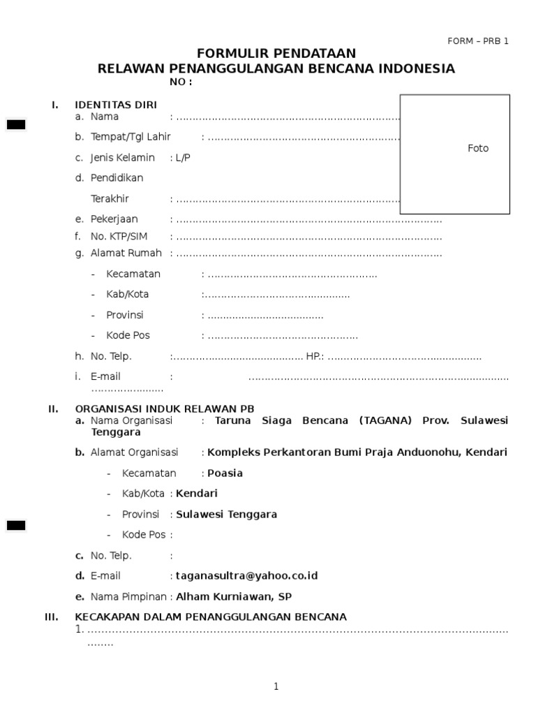 Formulir Biodata Relawan | PDF | Olahraga & Rekreasi | Game & Aktivitas