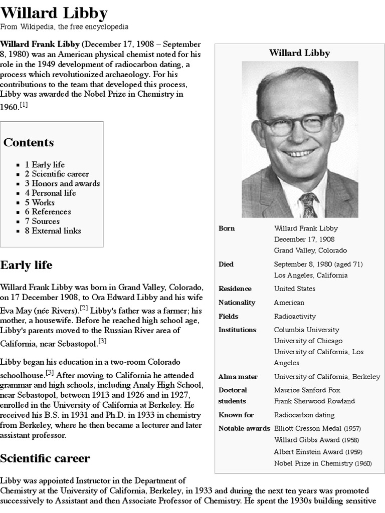 Willard Libby | PDF | University Of California | Nuclear Energy