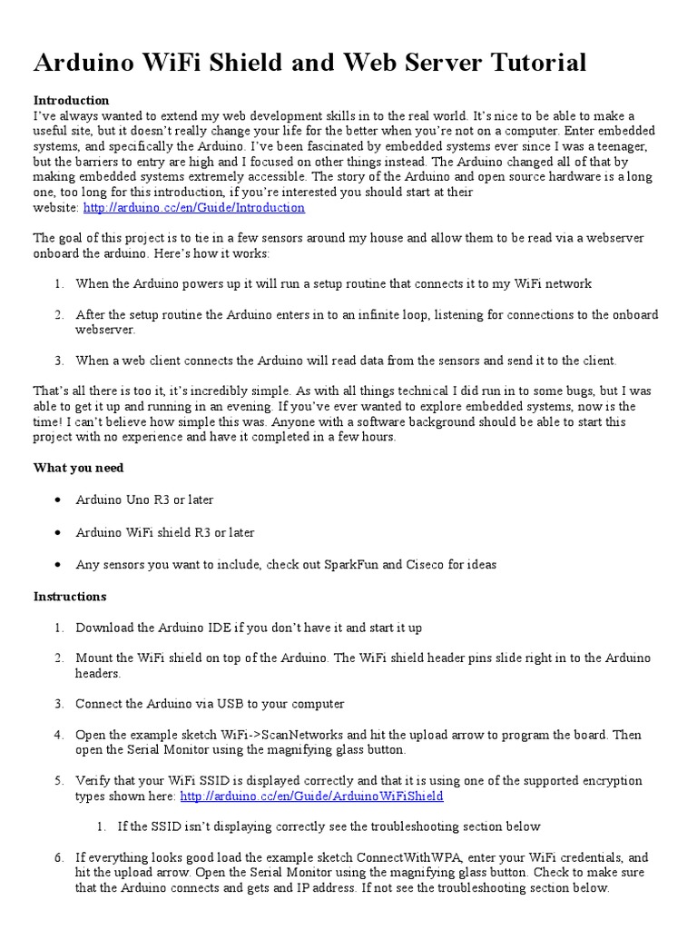 Arduino WiFi Shield and Web Server Tutorial | PDF | Arduino | Wi Fi