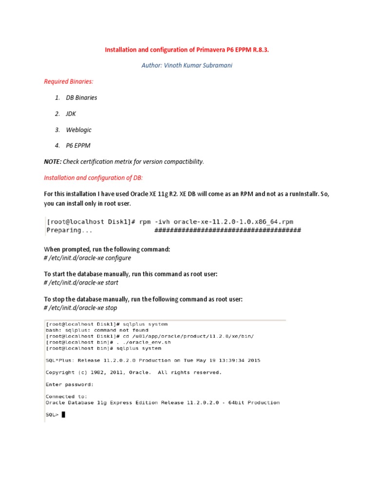 Primavera P6 EPPM R.8.3 Installation Guide | PDF | Login | Superuser